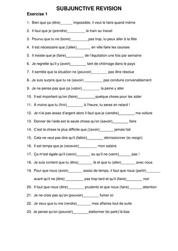 Subjunctive revision in French | Teaching Resources