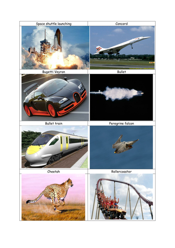 Speed of objects card sort | Teaching Resources