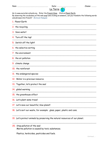 French: Protecting the planet - revision by - UK Teaching Resources - TES