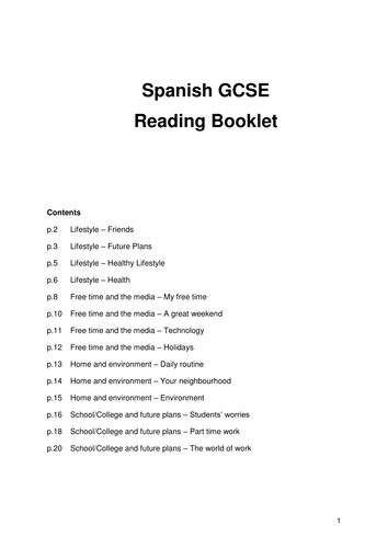 GCSE Spanish Reading Booklet Exam style questions by misstdunne ... GCSE Spanish Reading Booklet Exam style questions by misstdunne ...