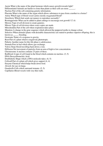 OCR Unit B3 Revision Activities | Teaching Resources