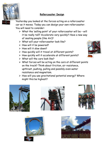 Rollercoaster Design Task Sheet | Teaching Resources
