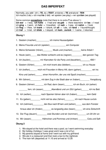 DAS IMPERFEKT the imperfect in German | Teaching Resources