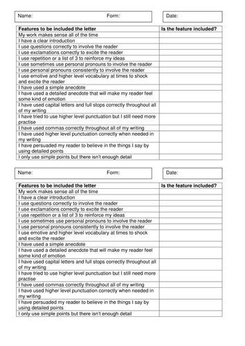 Persuasive Writing Self Assessment
