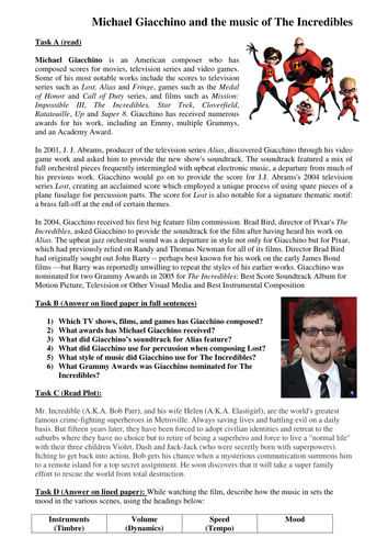 Michael Giacchino & The Incredibles Worksheet | Teaching Resources
