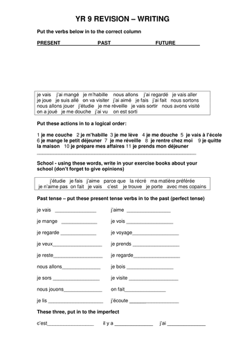 Yr9 French verb revision | Teaching Resources