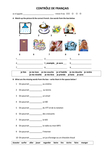 routine and hobbies test in French | Teaching Resources