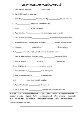 French perfect tense practice | Teaching Resources