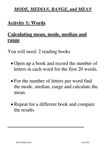 KS2 Maths: MODE, MEDIAN, RANGE, and MEAN | Teaching Resources
