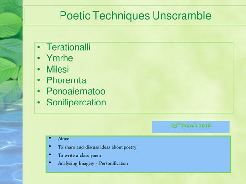 Poetic techniques lessons by feeling_funny - UK Teaching Resources - TES
