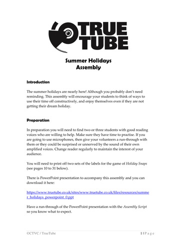 Summer Holidays Assembly | Teaching Resources