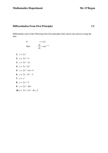Differentiation from First Principles | Teaching Resources Differentiation from First Principles | Teaching Resources