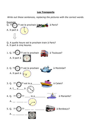 French: Worksheet on transport & times | Teaching Resources
