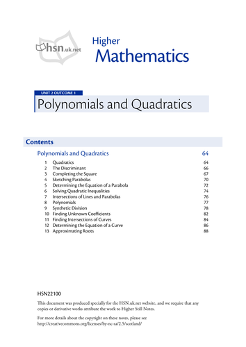 KS5 Maths/Scottish Higher Polynomials & Quadratics | Teaching Resources