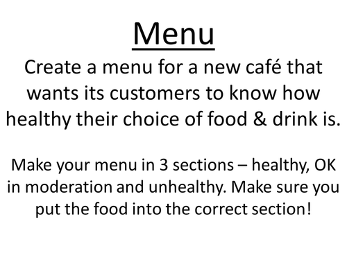 Cafe menu - focus on health topic | Teaching Resources