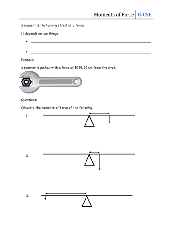 Worksheet - Moments of Force | Teaching Resources