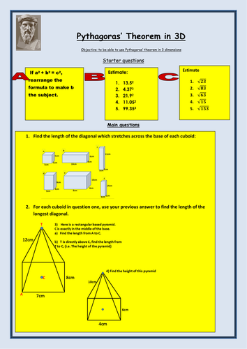 KS4 Maths worksheet: Using pythagoras' in 3D | Teaching Resources