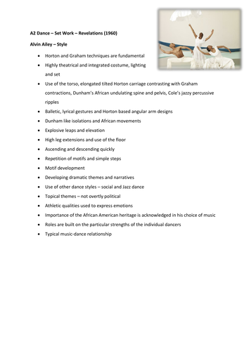 Alvin Ailey style information - A level Dance | Teaching Resources