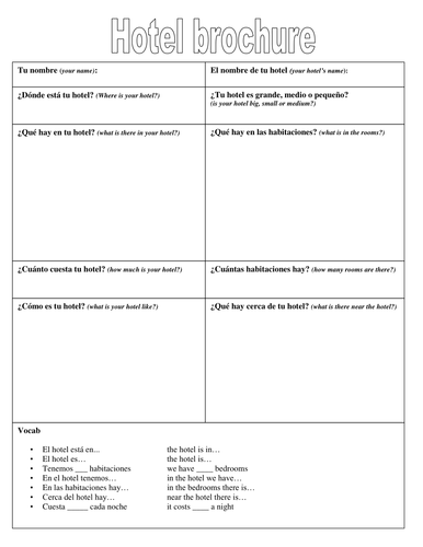 Making hotel brochure inc. plan & vocab building | Teaching Resources