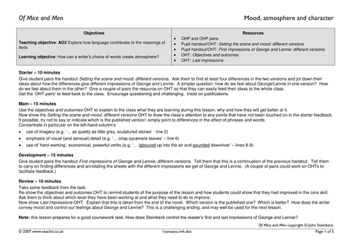 Of Mice and Men Mood, atmosphere and character | Teaching Resources