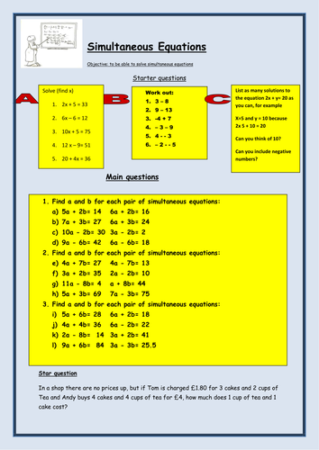 KS4 Maths Simultaneous equations worksheet | Teaching Resources KS4 Maths Simultaneous equations worksheet | Teaching Resources