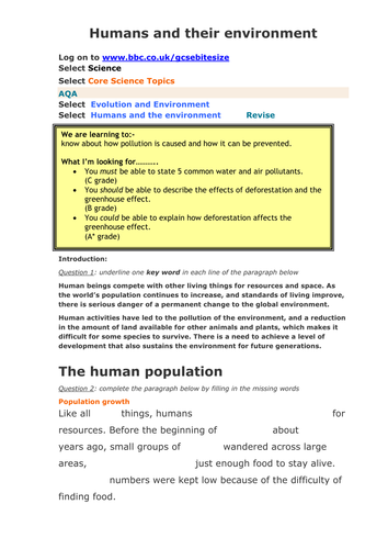 Humans and their environment | Teaching Resources