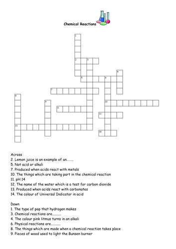 Chemical Reactions Crossword | Teaching Resources
