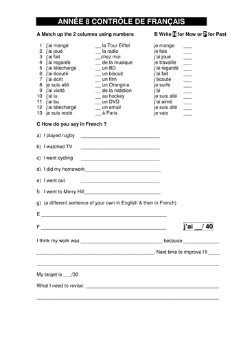 present & perfect verb test in French | Teaching Resources