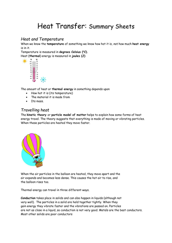 Heat transfer [summary sheet 1] | Teaching Resources