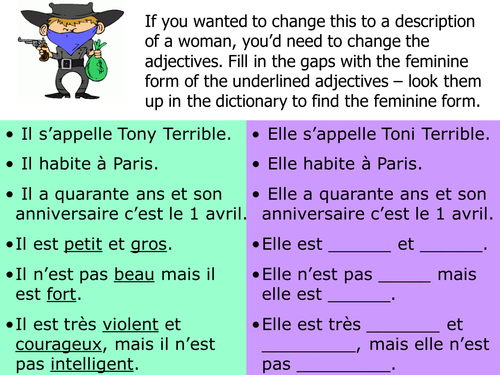 Practice with feminine adjective endings | Teaching Resources
