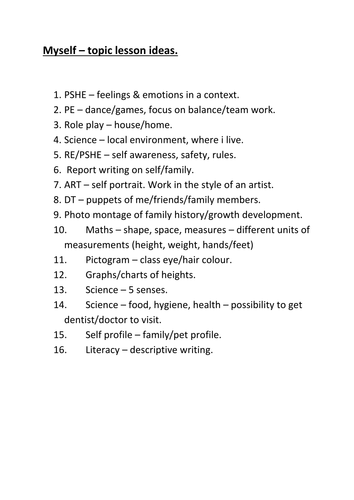 myself topic lesson ideas by kayld - Teaching Resources - Tes