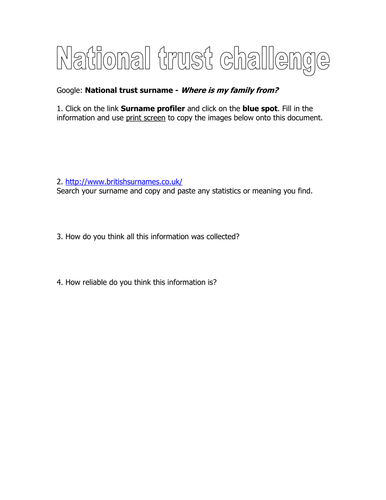 National Trust Challenge | Teaching Resources