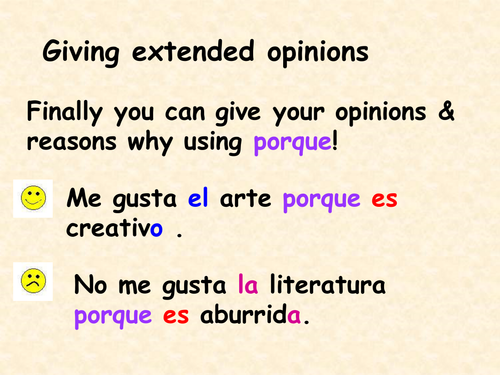Las asignaturas with opinions using porque | Teaching Resources
