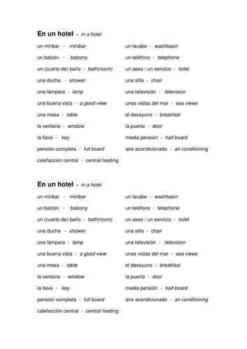 En un hotel - key vocab | Teaching Resources