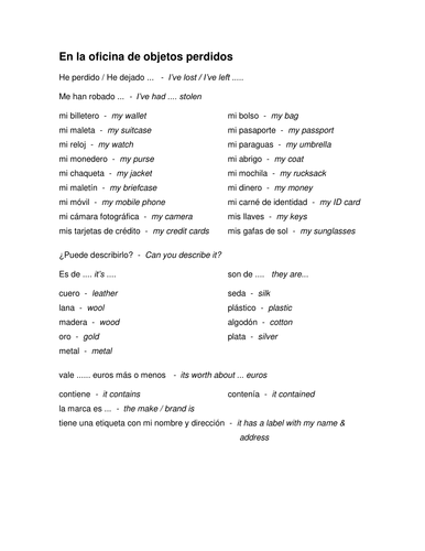 En la oficina de objetos perdidos | Teaching Resources