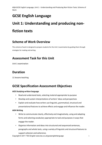 SoW: Understanding & Producing Non-fiction Texts | Teaching Resources