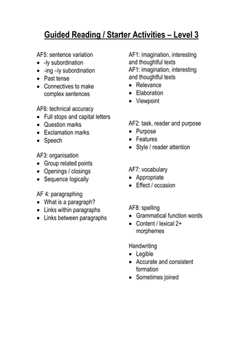 Level 3 Writing Guide | Teaching Resources