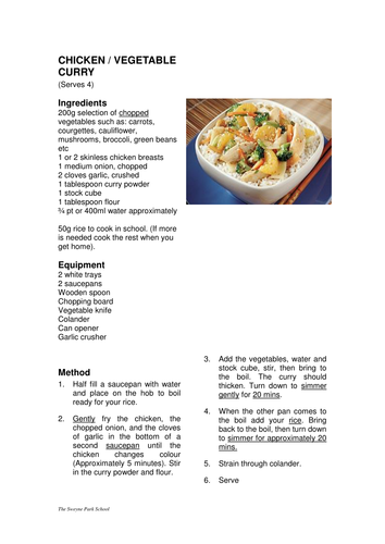 Chicken or Vegetable Curry recipe | Teaching Resources