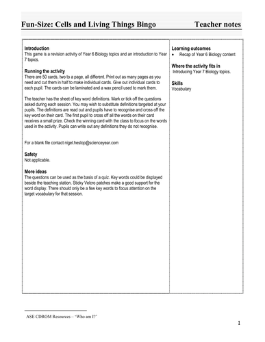 Cell and Living Things Bingo | Teaching Resources