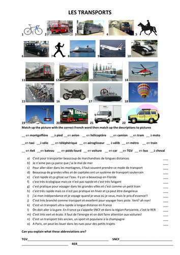 les transports en français | Teaching Resources