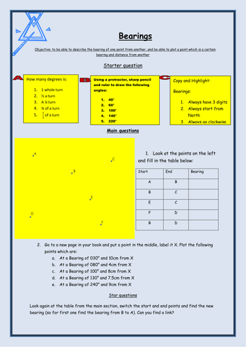 Bearings Worksheet | Teaching Resources Bearings Worksheet | Teaching Resources