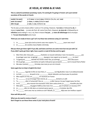 je vais, je veux & je viens | Teaching Resources