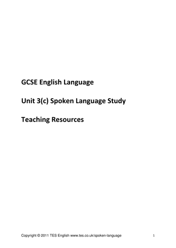Spoken Language Study Controlled Assessment SoW | Teaching Resources