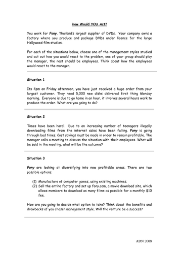 Management Style Role Plays | Teaching Resources Management Style Role Plays | Teaching Resources