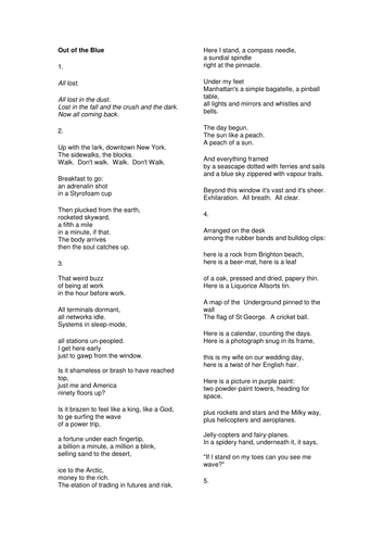 😀 Out of the blue simon armitage. ''Out of the Blue'' by Simon Armitage ...