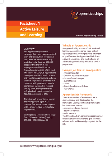 Active, Leisure, & Learning Factsheet | Teaching Resources