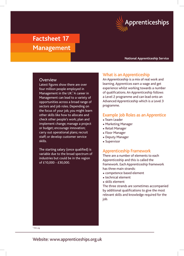 Management Apprenticeship Factsheet | Teaching Resources