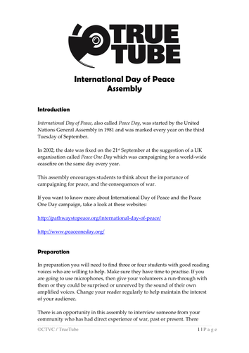 International Day of Peace Assembly | Teaching Resources
