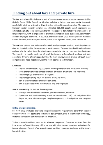 Go Skills: Taxi and Private Hire | Teaching Resources