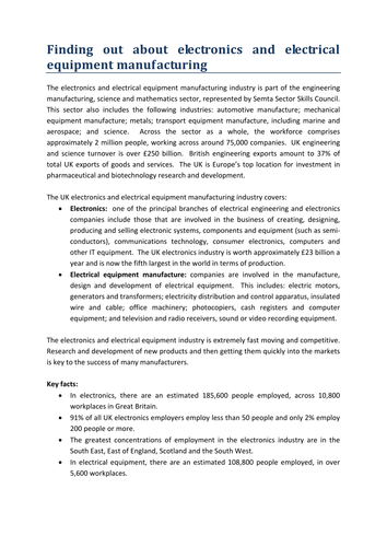 Electronics & Electrical Equipment Factsheet | Teaching Resources